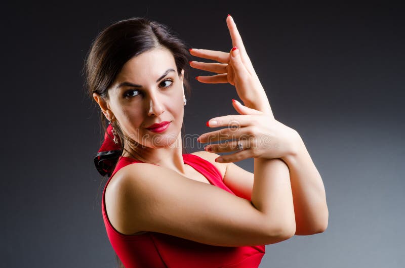 The Woman Dancing Dances in Red Dress Stock Photo - Image of american ...