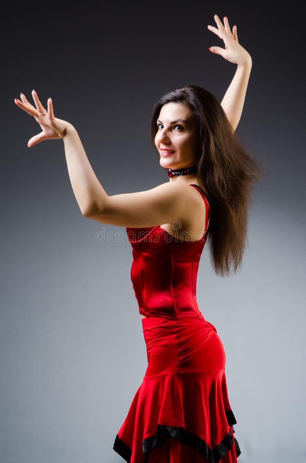 The Woman Dancing Dances in Red Dress Stock Image - Image of latino ...