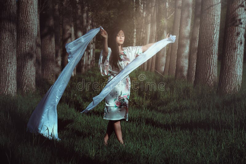 Woman Dancing in Dreamy Forest Stock Photo - Image of asian, ritual ...