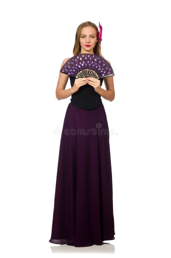 The Woman Dancing with Fan Isolated on White Stock Image - Image of ...