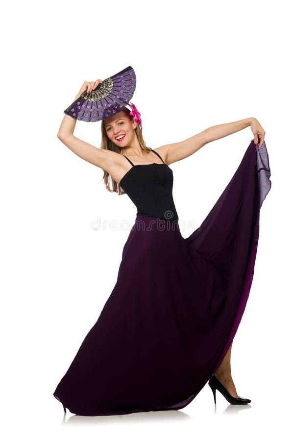 The Woman Dancing with Fan Isolated on White Stock Image - Image of ...