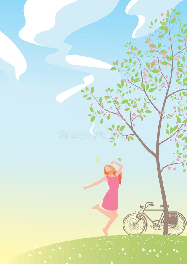 Woman Dancing in Spring. Vector Illustration Decorative Design Stock ...