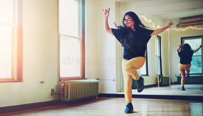 Woman, Dancing and Studio with Hip Hop for Practice and Alone, Mirror ...