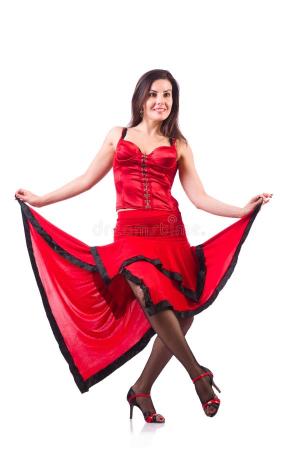 The Woman Dancing Traditional Spanish Dance Isolated on White Stock ...