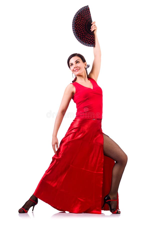 The Woman Dancing Traditional Spanish Dance Isolated on White Stock ...