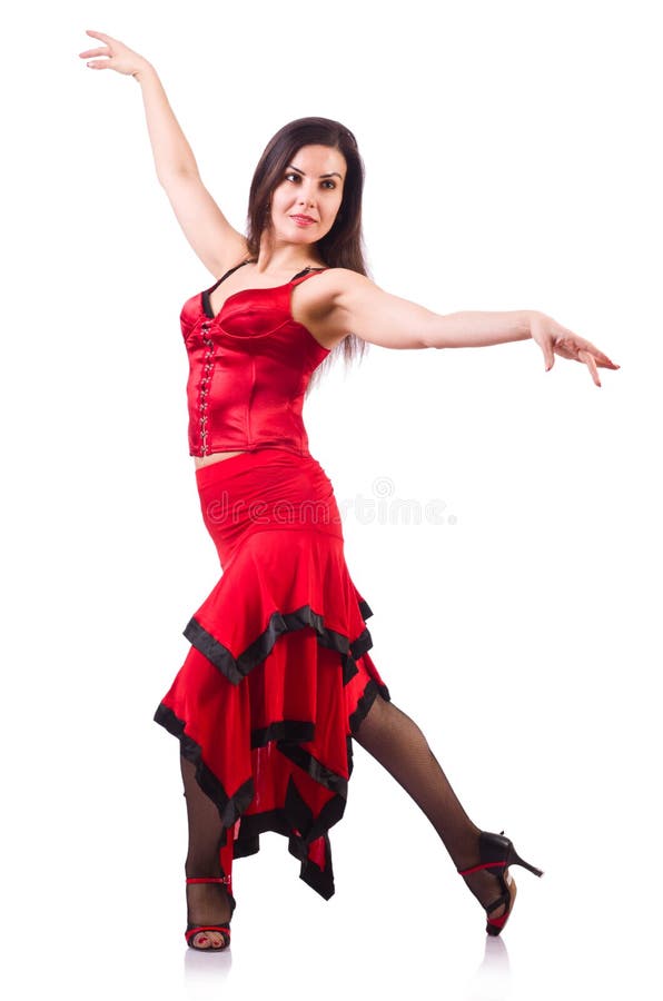 The Woman Dancing Traditional Spanish Dance Isolated on White Stock ...
