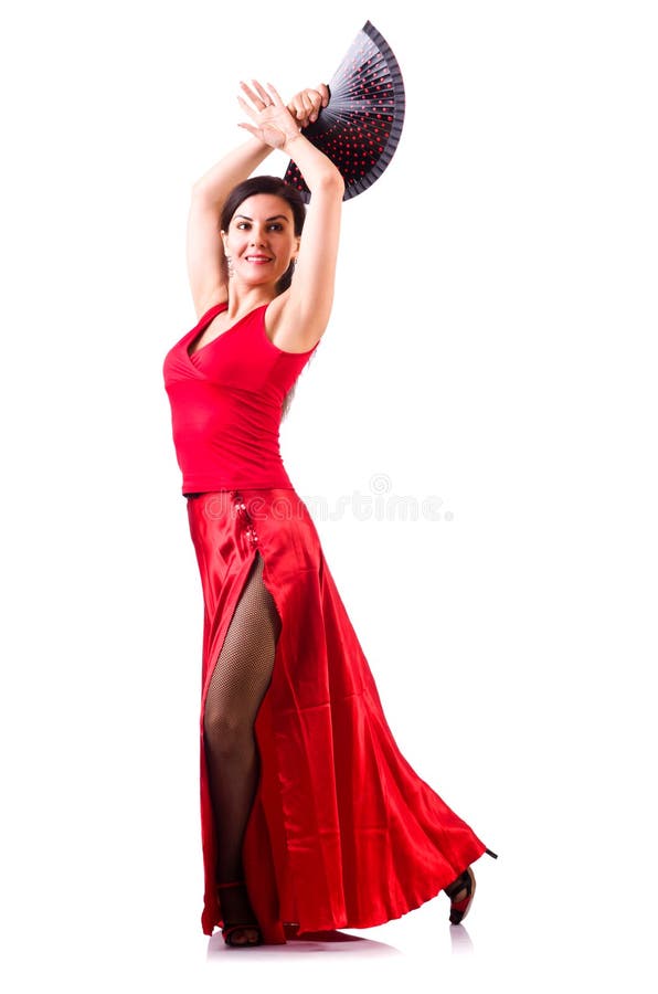 The Woman Dancing Traditional Spanish Dance Isolated on White Stock ...
