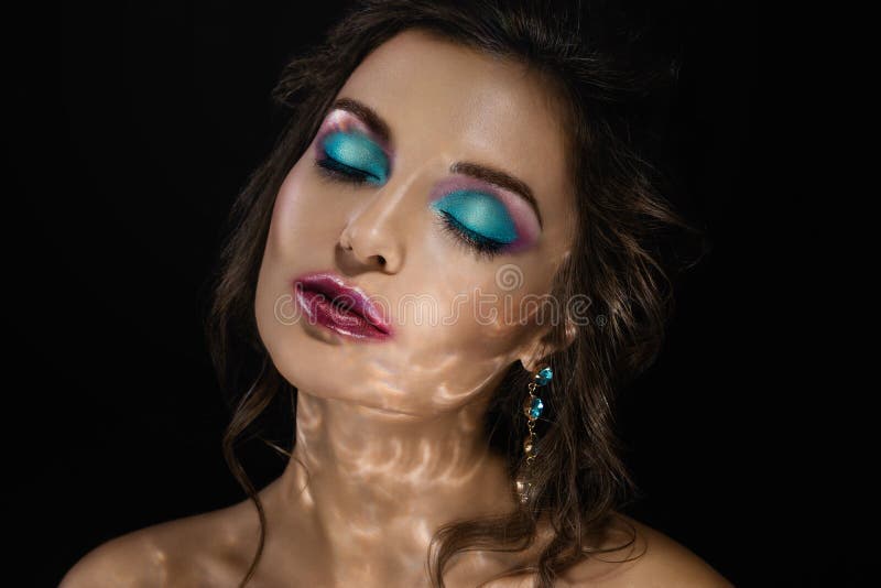 Woman in Darkness with a Light Reflection on Her Face Stock Image ...