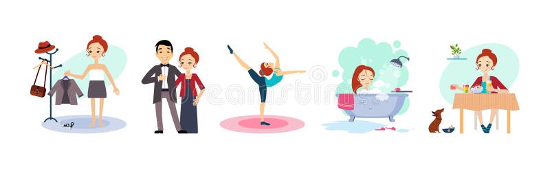 Woman Day Routine and Different Activity Vector Set Stock Vector ...