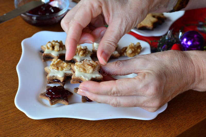 Woman is Decorating Cookies for Christmas. Stock Image - Image of ...