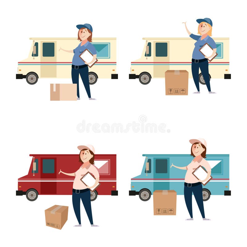 Woman Delivery with Boxes and Cars Stock Vector - Illustration of ...