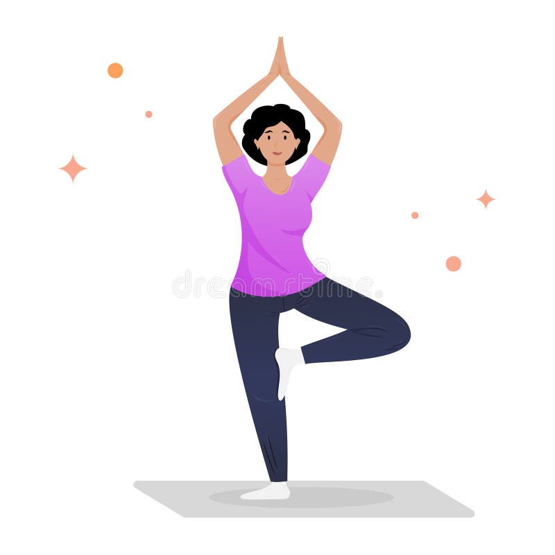 A Woman Demonstrates Tree Pose Yoga, Balancing Gracefully on One Leg ...