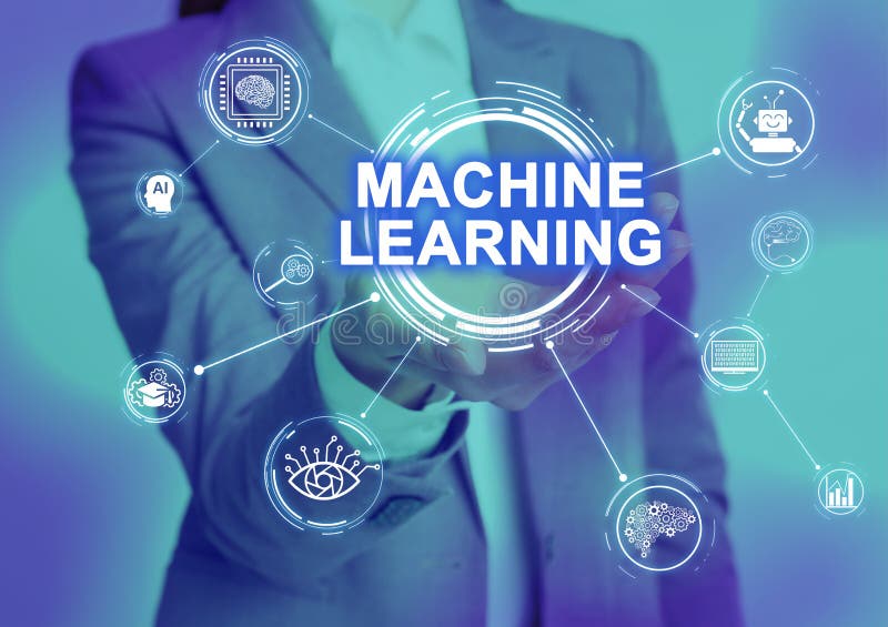 Woman Demonstrating Machine Learning Model with Linked Icons Stock ...