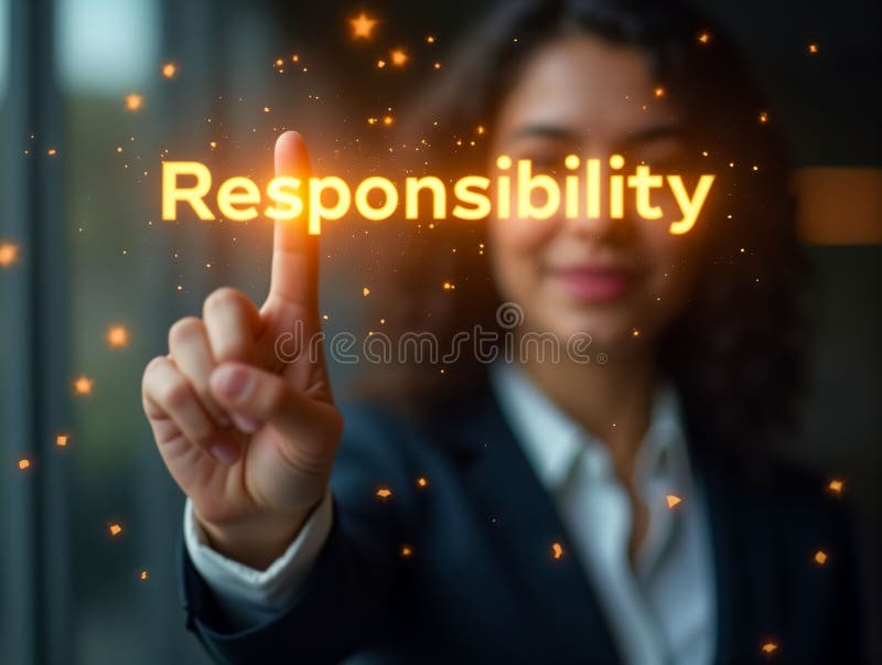 Woman Demonstrating Responsibility and Leadership with a Glowing Text ...