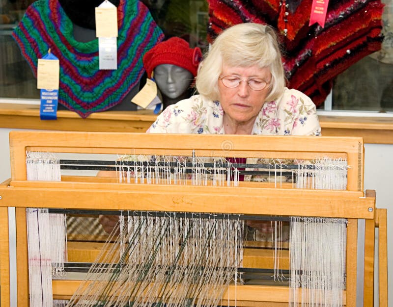 Senior Woman Weaving on Loom, Textile Artist Stock Photo - Image of ...