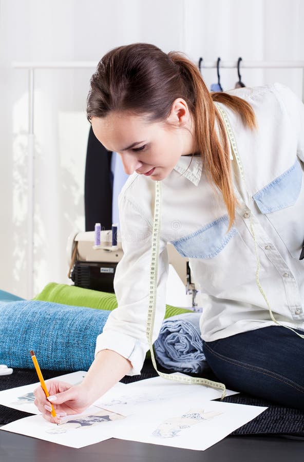 Woman Designer Drawing a Project Stock Photo - Image of equipment ...
