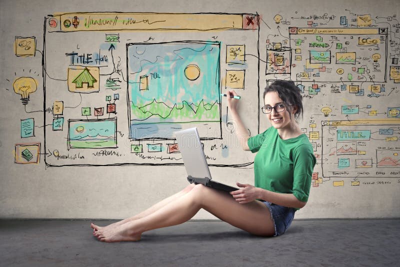 Woman designing a website stock photo. Image of mark - 71271640