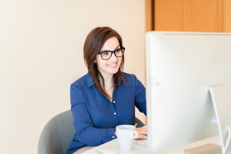 Woman on desk stock photo. Image of office, happy, desk - 49143248