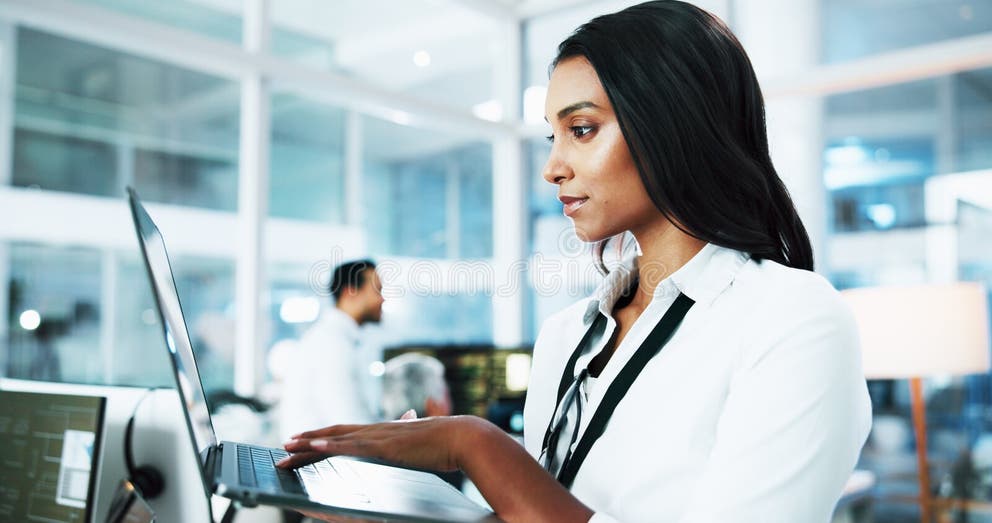 Woman, Developer and Typing on Laptop in Office for Programming, Coding ...