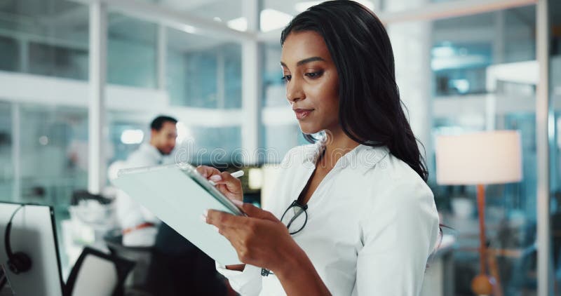 Woman, Developer and Writing on Tablet in Office for Research ...