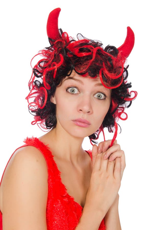 The Woman Devil in Funny Halloween Concept Stock Photo - Image of funny ...