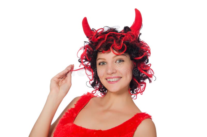 Woman Devil in Funny Halloween Concept Stock Photo - Image of isolated ...