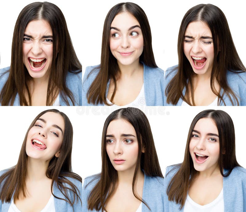 Woman with Different Expressions Stock Image - Image of cheerful, angry ...