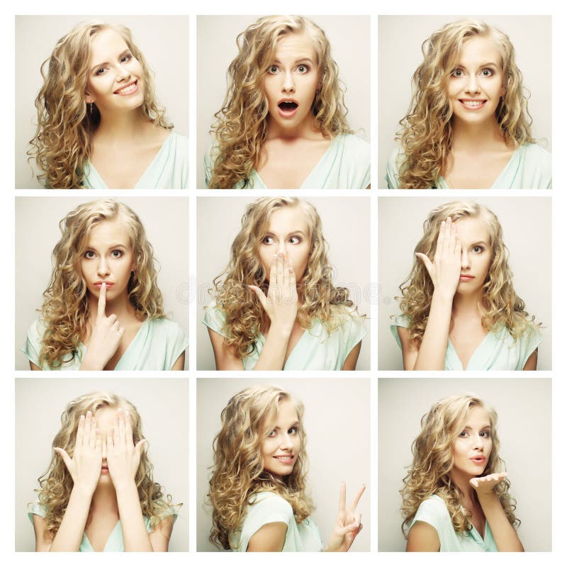 Woman Different Facial Expressions Stock Image - Image of cheerful ...