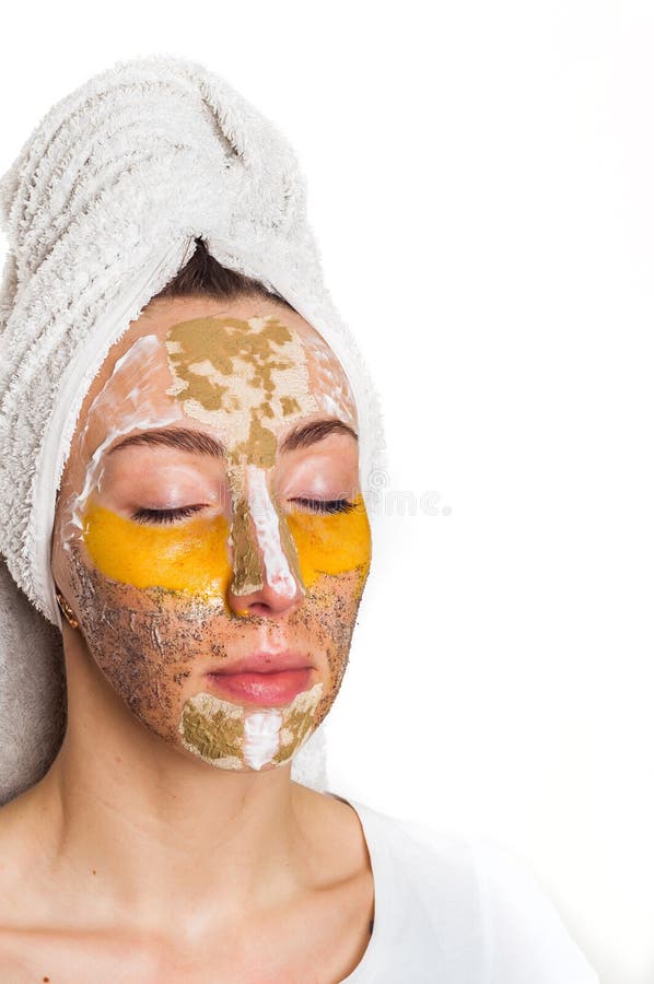 Woman with Different Masks on Her Face Stock Image - Image of areas ...
