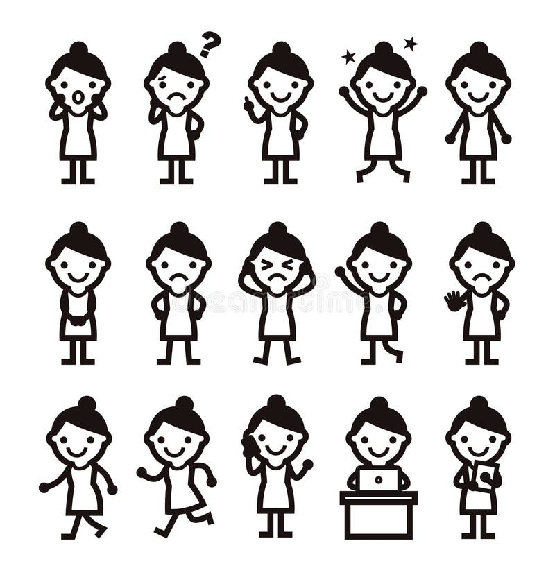 Woman, Different Poses, Icon Stock Vector - Illustration of standing ...
