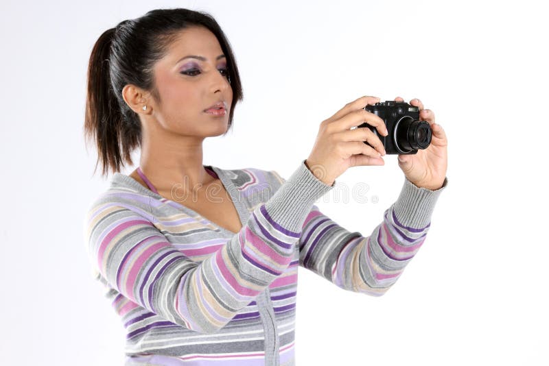 Woman with digital camera stock image. Image of model - 13579139