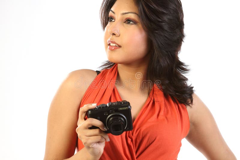 Woman with digital camera stock photo. Image of person - 14473922
