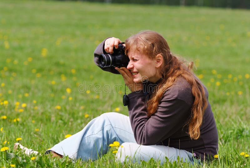 Woman with Digital Camera. Outdoors Stock Photo - Image of woman ...