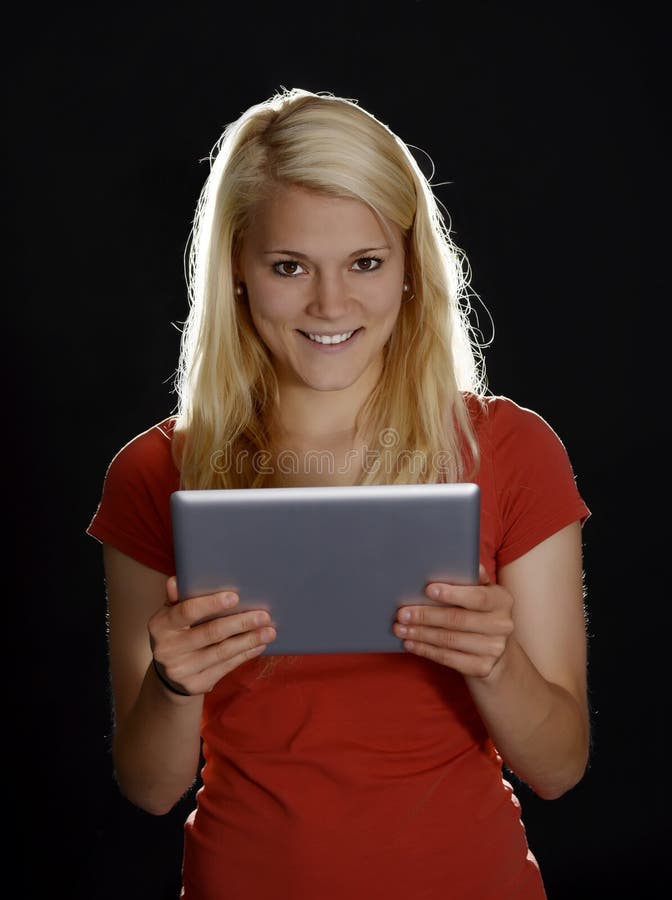 Woman with digital tablet stock image. Image of attractive - 34804175