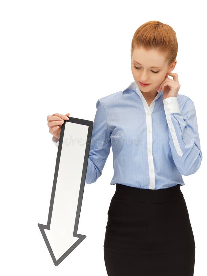 Woman with Direction Arrow Sign Stock Image - Image of holding, lovely ...