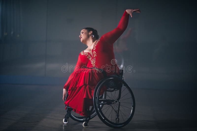 Female Wheelchair Dancer Performing Elegant Choreography Dance Studio ...