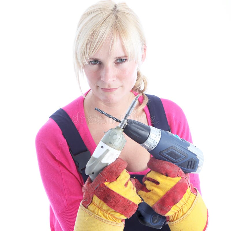 Woman Carpenter Using a Power Drill Stock Photo - Image of drill ...