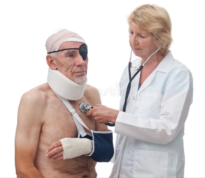 Woman Doctor Checking Senior Patient with Injuries Stock Photo - Image ...