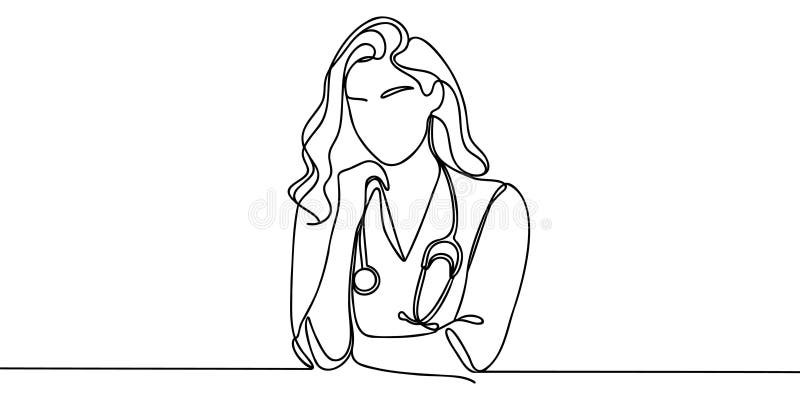 Woman Doctor Continuous One Line Drawing Stock Vector - Illustration of ...