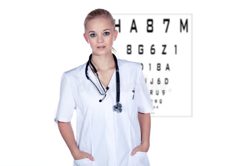 Woman doctor at eye test stock photo. Image of equipment - 40596710