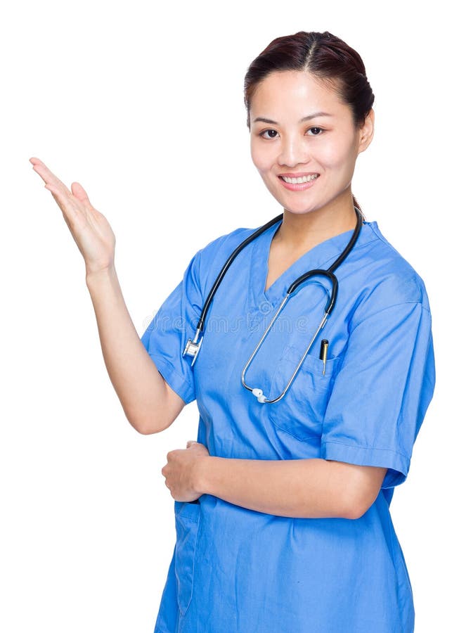 Woman Doctor with Hand Present Stock Photo - Image of female ...