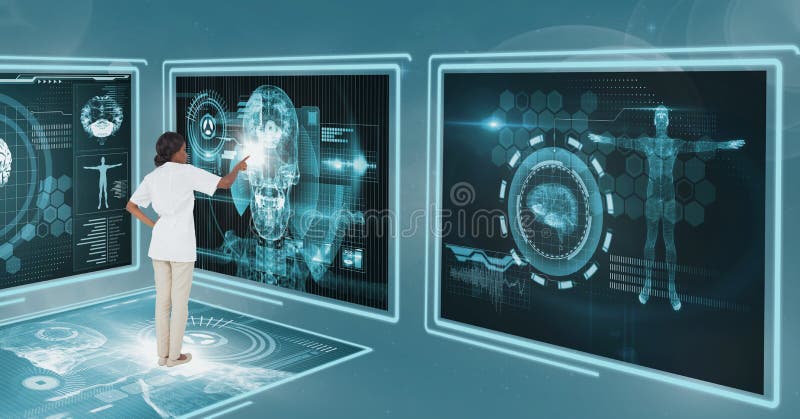 Woman Doctor Interacting with Medical Interfaces Stock Photo - Image of ...