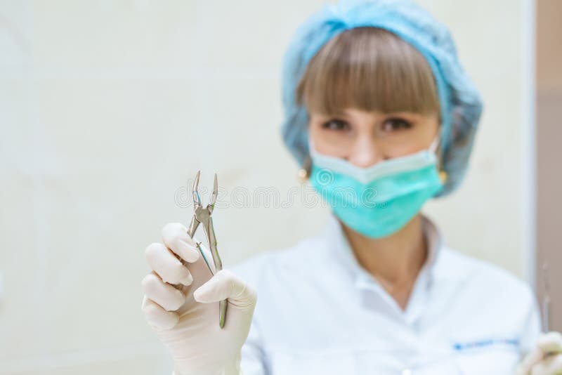 Woman Doctor in Mask with Tools in Hand Stock Image - Image of glove ...