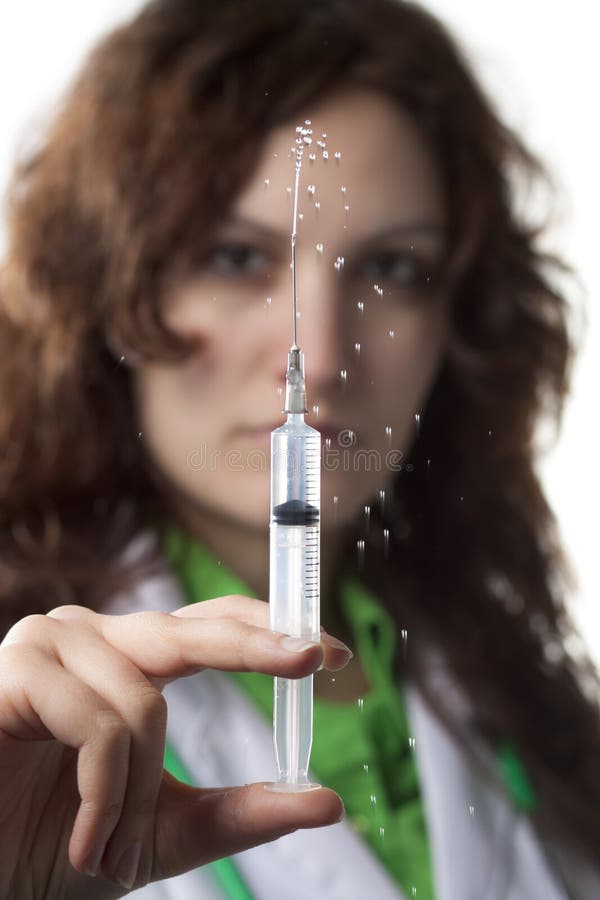 Woman Doctor with Spraying Syringe Stock Image - Image of injection ...