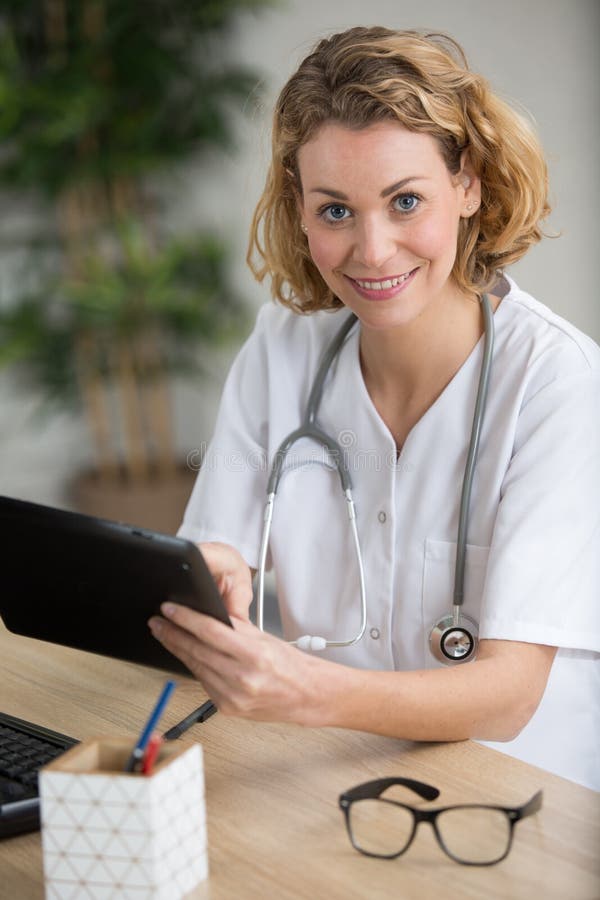Woman Doctor Working at Hospital Office Stock Image - Image of office ...