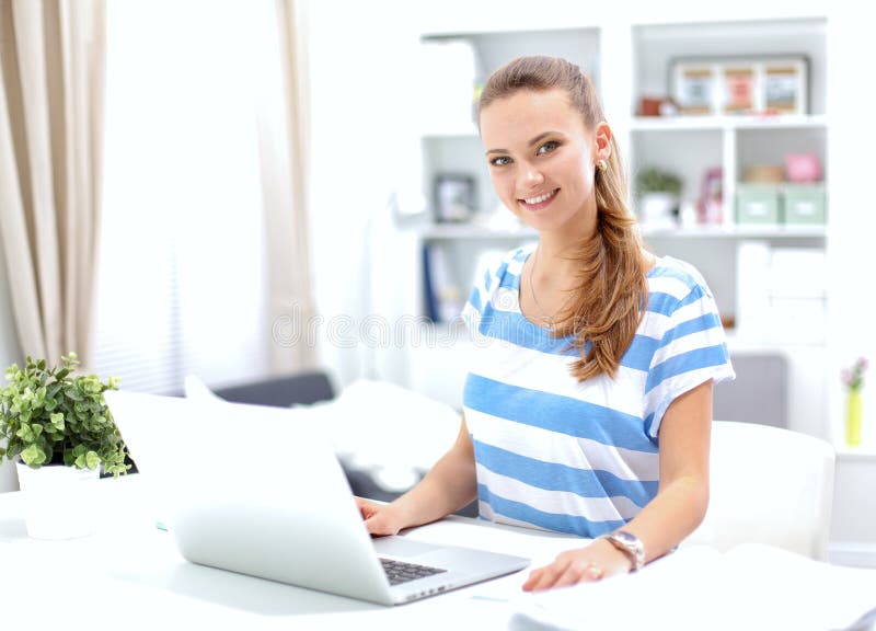 Woman with Documents Sitting on the Desk Stock Image - Image of black ...