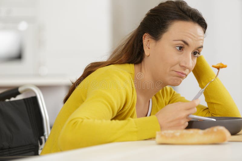 Woman does not enjoy lunch stock photo. Image of active - 267511998