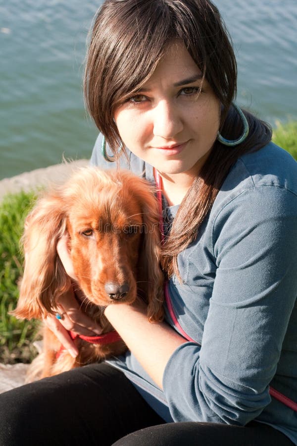 Woman with dog stock photo. Image of embracing, caucasian - 11103118