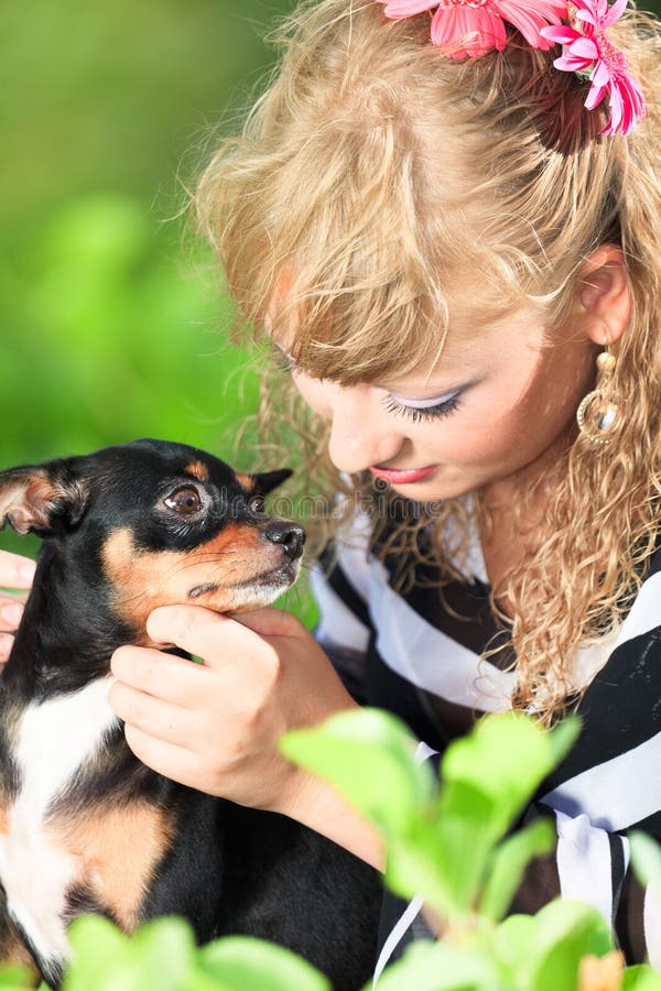Woman and dog stock image. Image of terrier, freshness - 15766779
