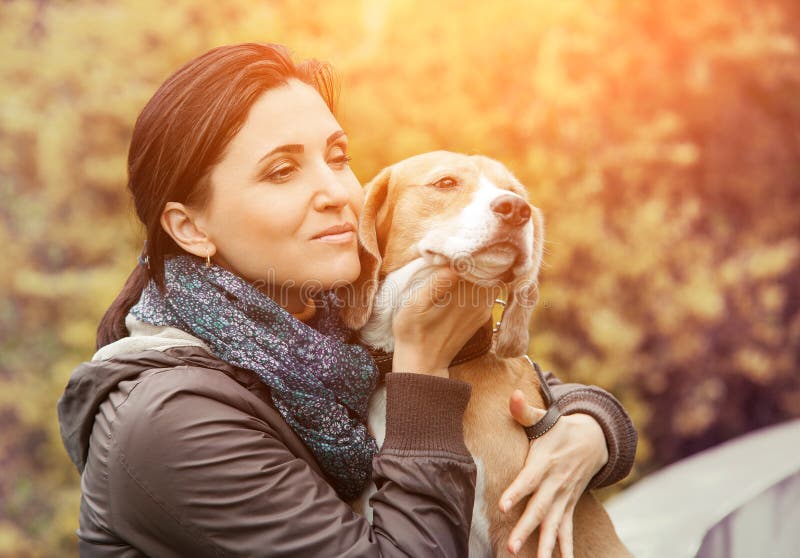 Woman with dog portrait stock image. Image of happy, girl - 61065587